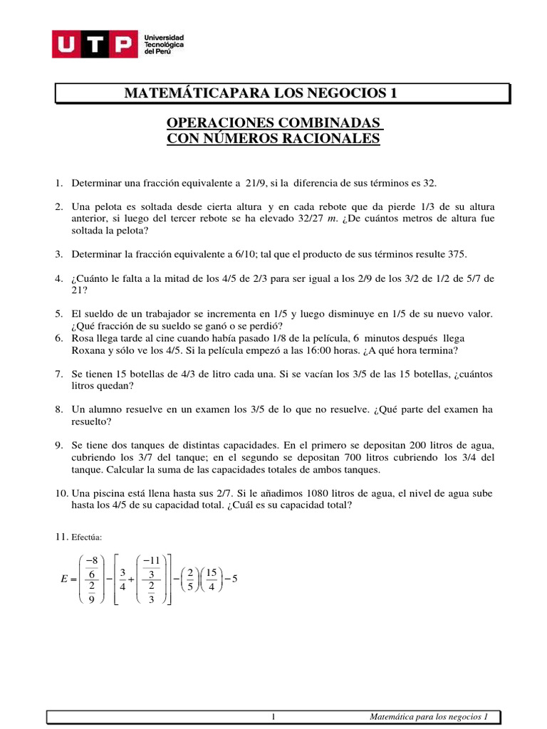 Operaciones Combinadas con Números Racionales | PDF | Métodos y ...