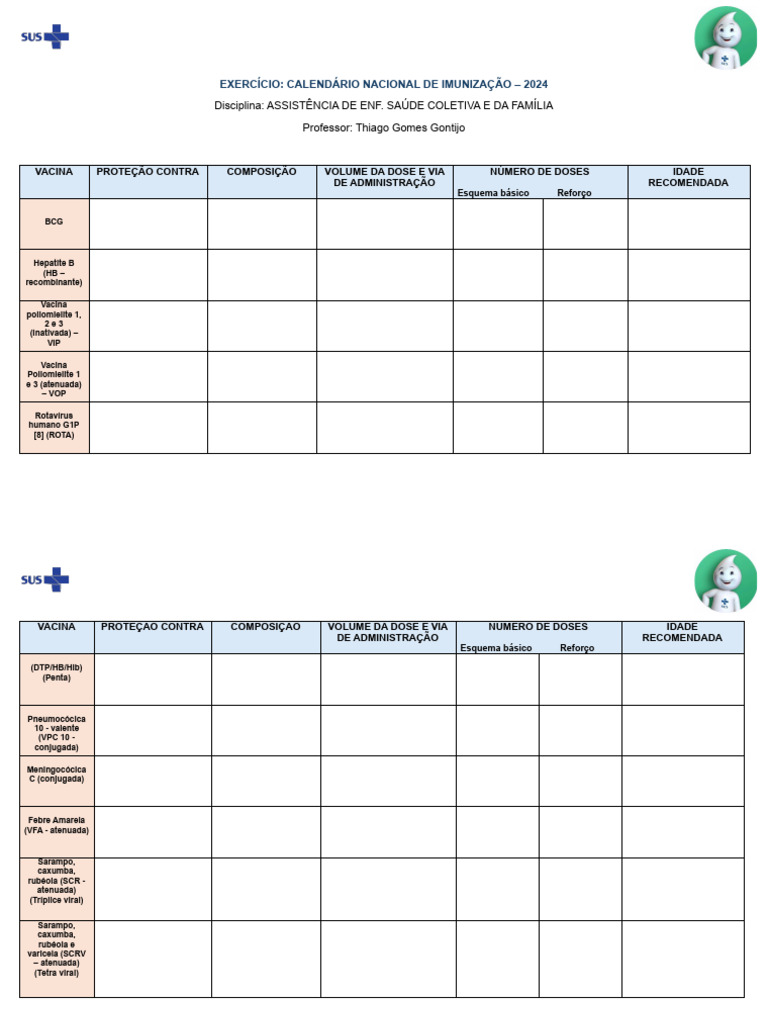 Exerc Cio Calend Rio Nacional de Imuniza o 2024 | PDF