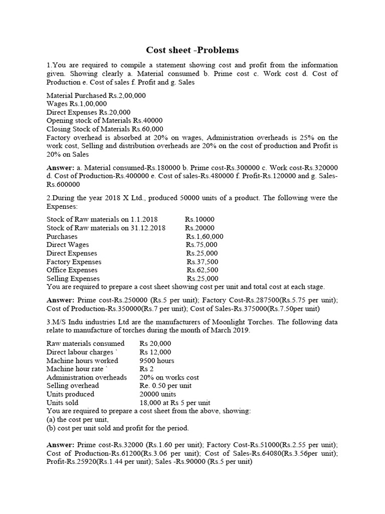 Cost Sheet - Problems | Download Free PDF | Cost | Business