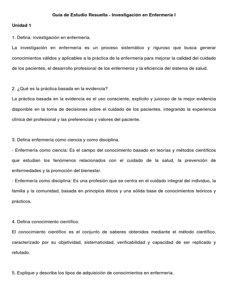 Guia Resuelta | PDF | Enfermería | Conocimiento