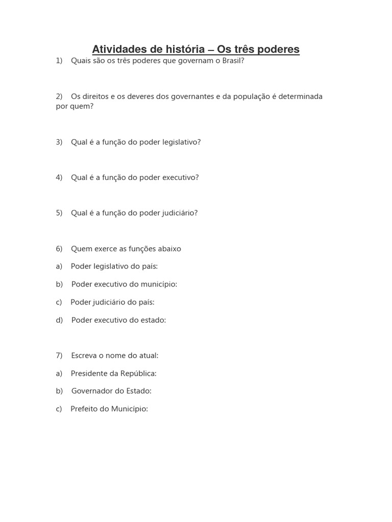Atividades Os Três Poderes | PDF