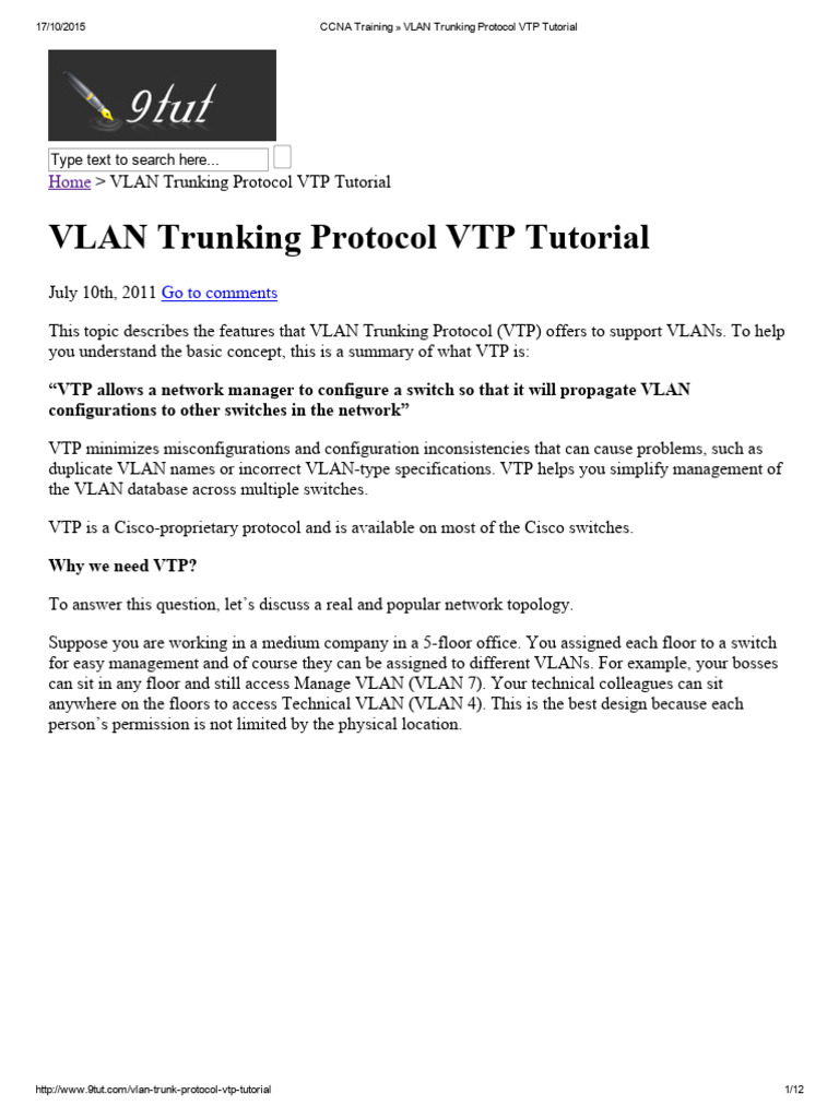 CCNA Training VLAN Trunking Protocol VTP Tutorial | PDF | Cisco Certifications | Computer Network