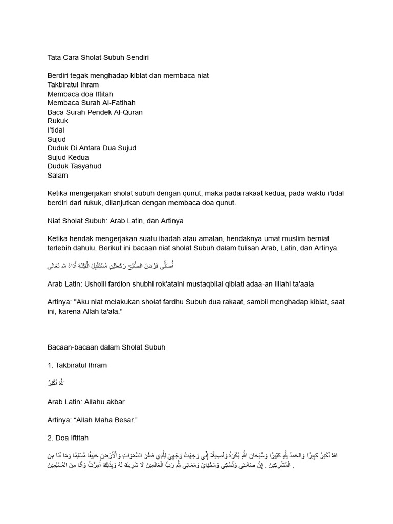 Tata Cara Sholat Subuh | PDF