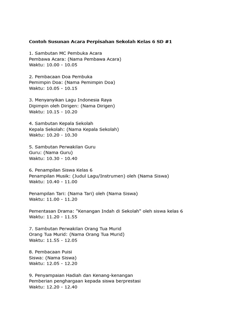 Susunan Acara Perpisahan SD | PDF | Seni