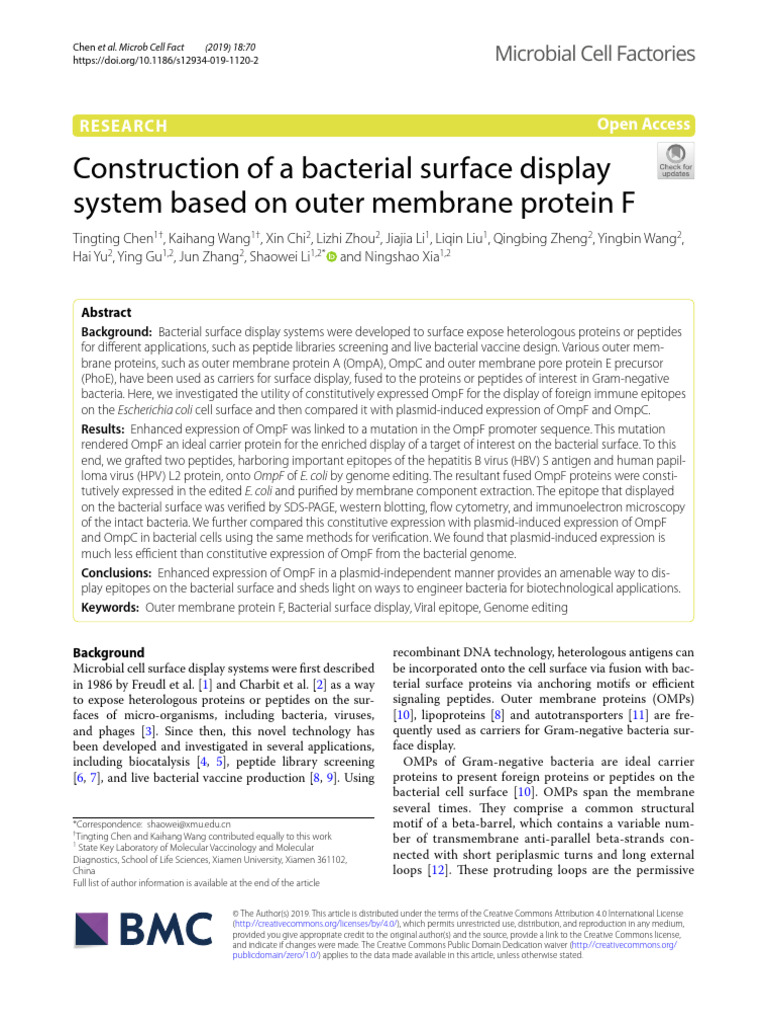 Chen BMC 2019 Bacterial Membrane Protein Expr | PDF | Western Blot | Gene Expression