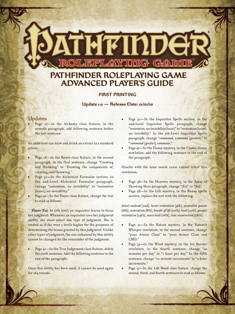 Advanced Player's Guide (1st Printing) Errata - DEC 2010 | PDF ...