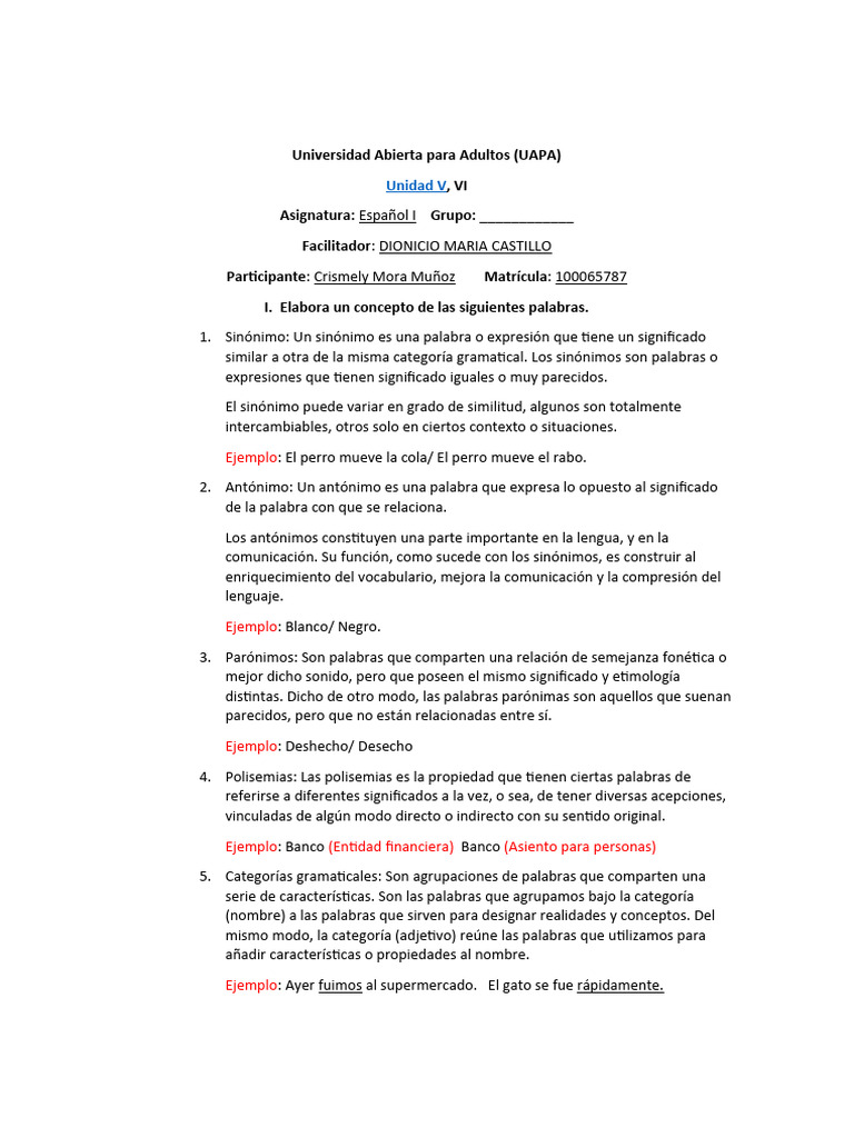 Tarea Semana LLL Español Dionicio | PDF | Palabra | Adjetivo Tarea Semana LLL Español Dionicio | PDF | Palabra | Adjetivo