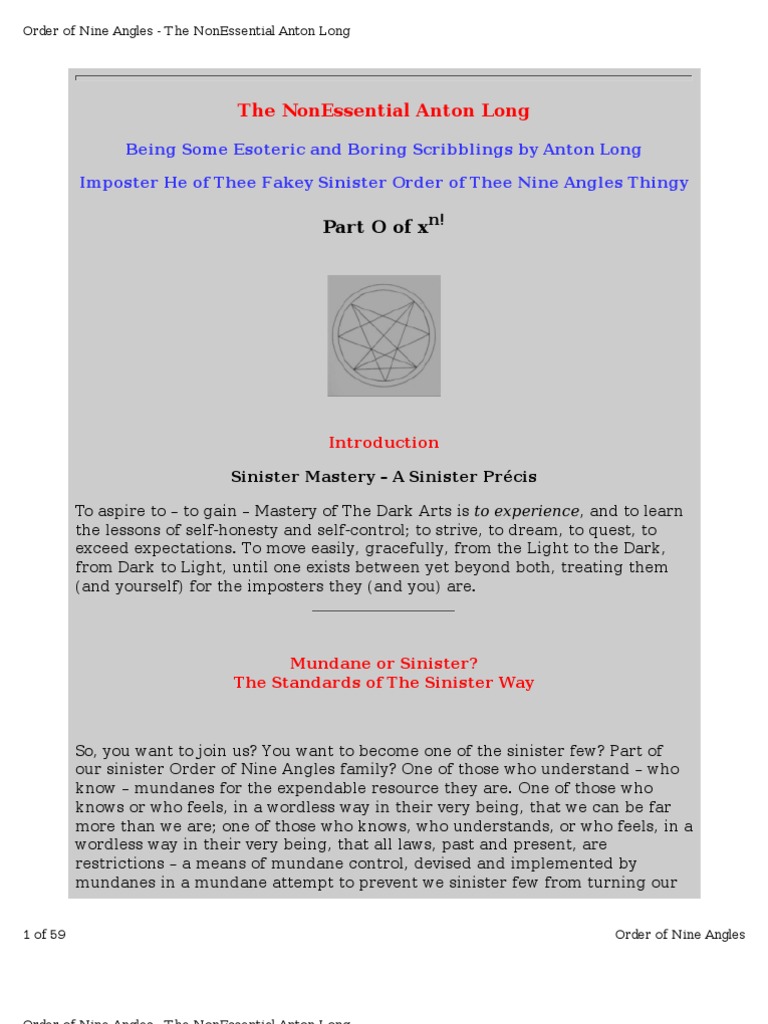 Order of Nine Angles The Non Essential Anton Long | PDF | Religion And ...