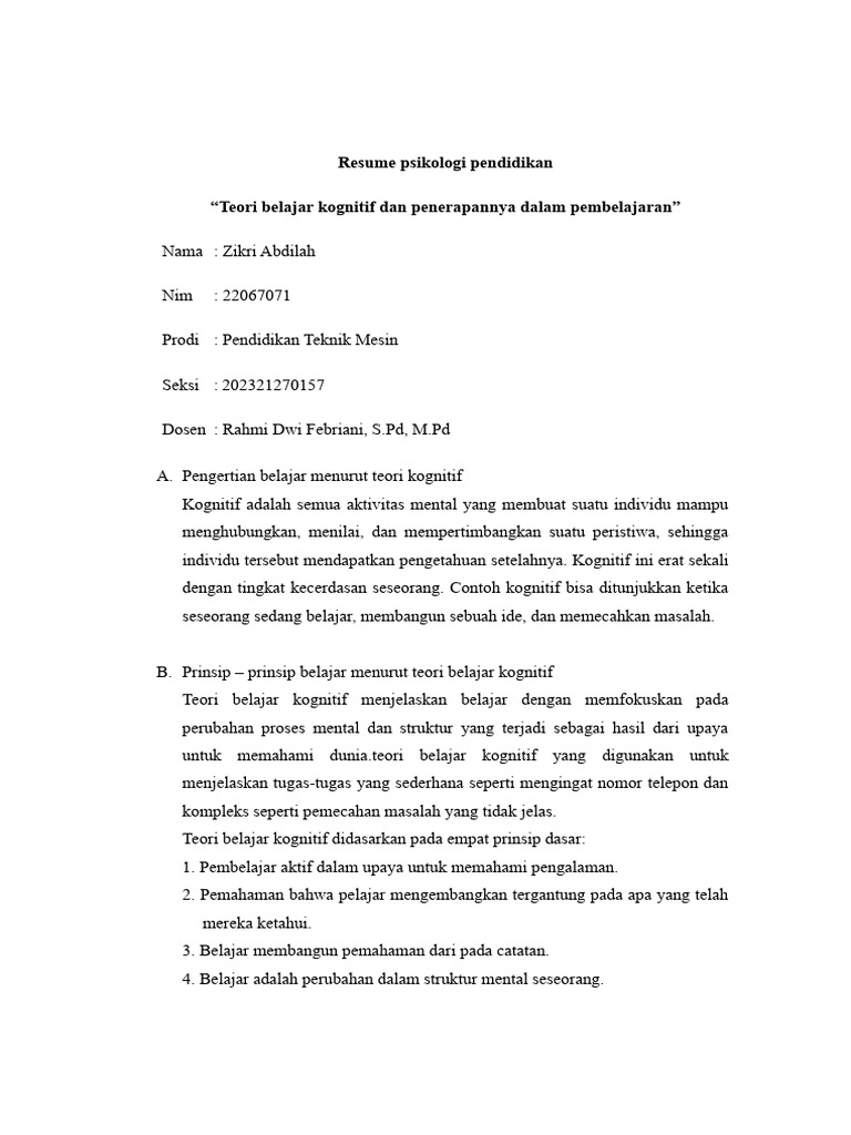 TGS 8 Resume Psikologi Pendidikan - Zikri Abdilah - 22067071 | PDF