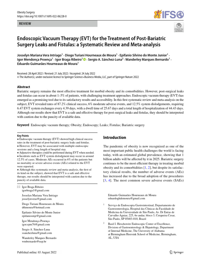 Endoscopic Vacuum Therapy (EVT) For The Treatment of Post Bariatric ...