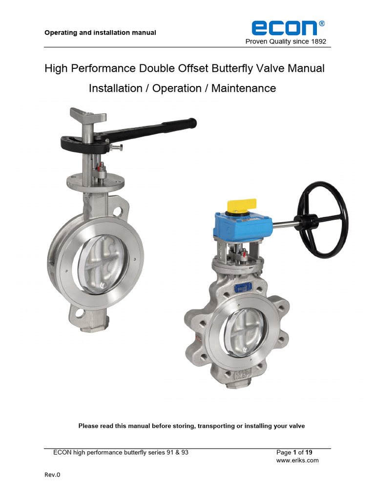 Econosto Butterfly Valves Series 91 93 Rev0 | PDF | Valve | Pipe (Fluid Conveyance)
