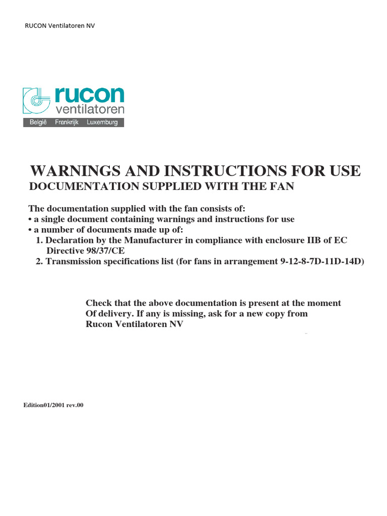 RUCON Ventilator User Manual | PDF | Belt (Mechanical) | Pipe (Fluid ...