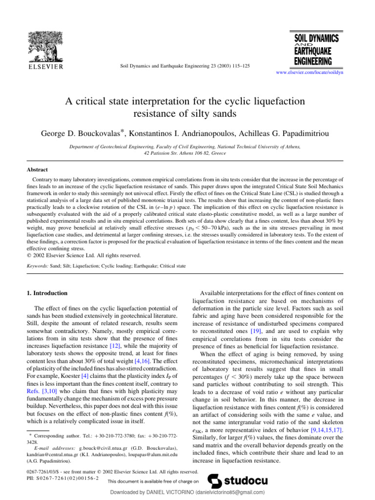 2003 - A Critical State Interpretation For The Cyclic Liquefaction ...