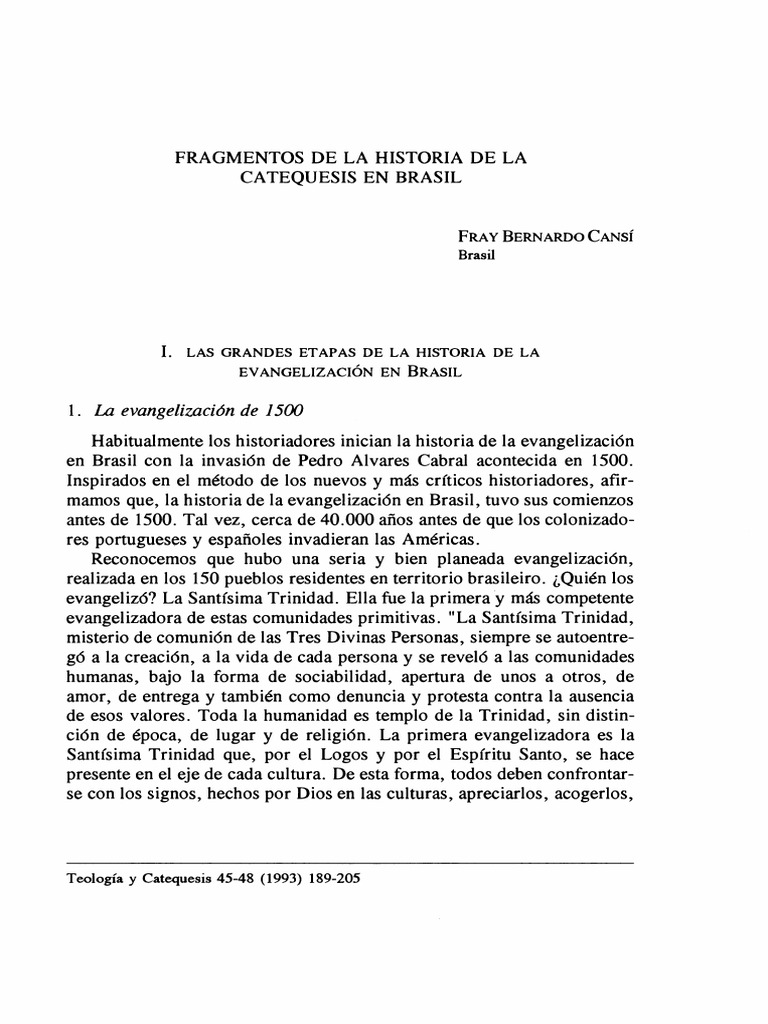 Fragmentos de La Historia de La Catequesis en Brasil | PDF | Iglesia Católica | Trinidad