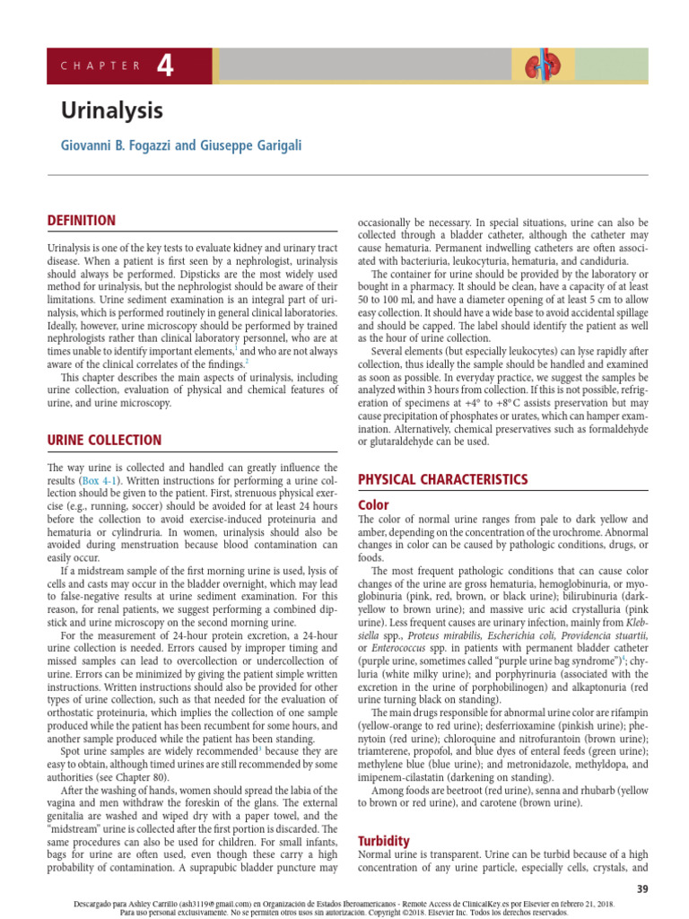 Cap4. Urinalisis Harrrison | PDF | Urine | Urinary System