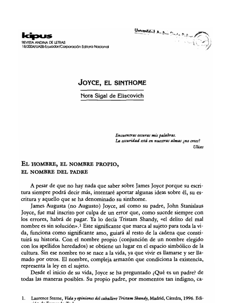 Joyce, El Sinthome | PDF | James Joyce | Ulises (novela)