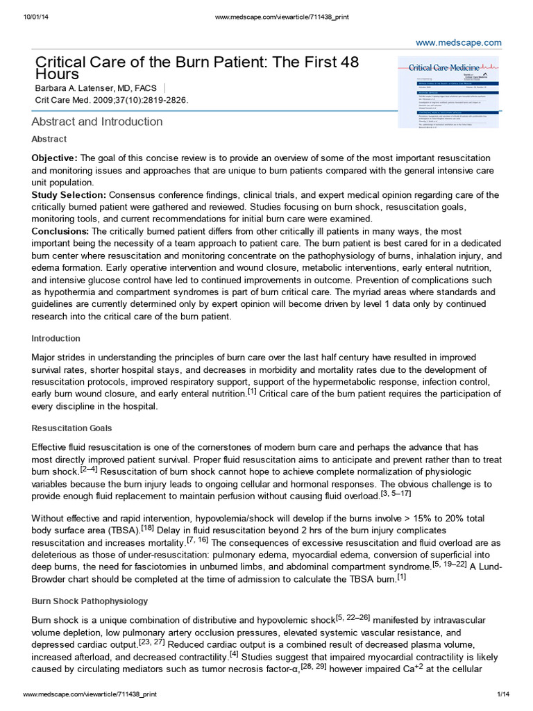 Critical Care of the Burn Patient - The First 48 Hours | PDF | Burn ...