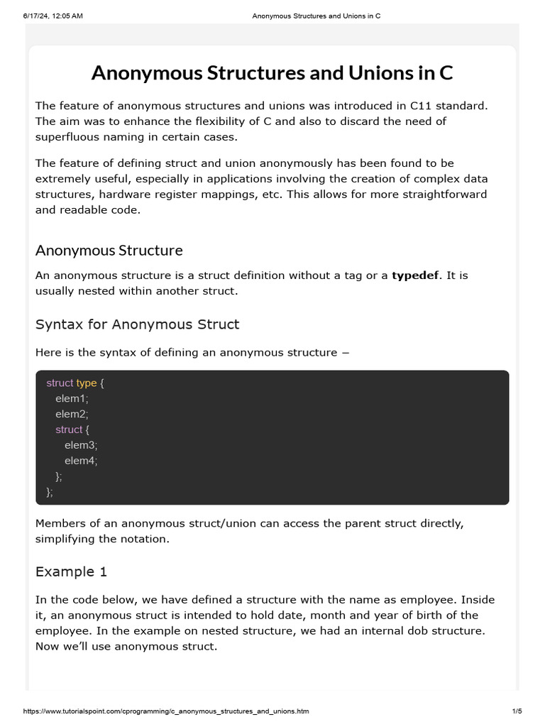 Anonymous Structures and Unions in C | PDF | Software Development ... Anonymous Structures and Unions in C | PDF | Software Development ...
