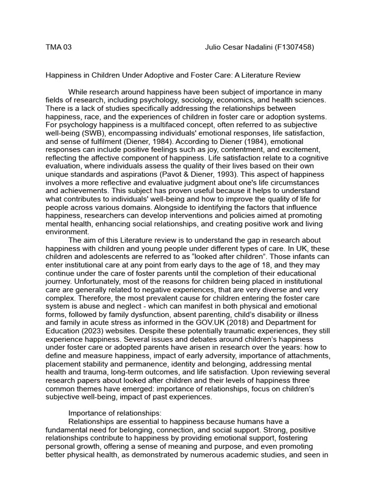 Final - Literature Review TMA03 | PDF | Happiness | Attachment Theory