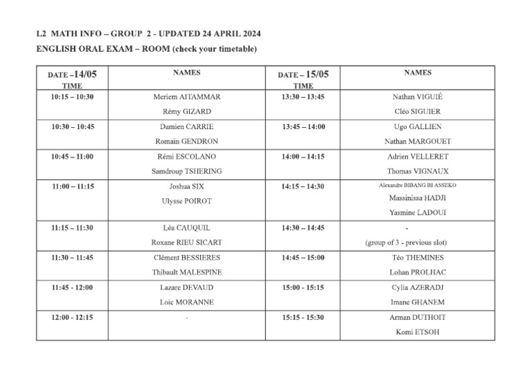 l2 Math Info - Timetable - English Oral Exam - 2nd Semester - Updated ...