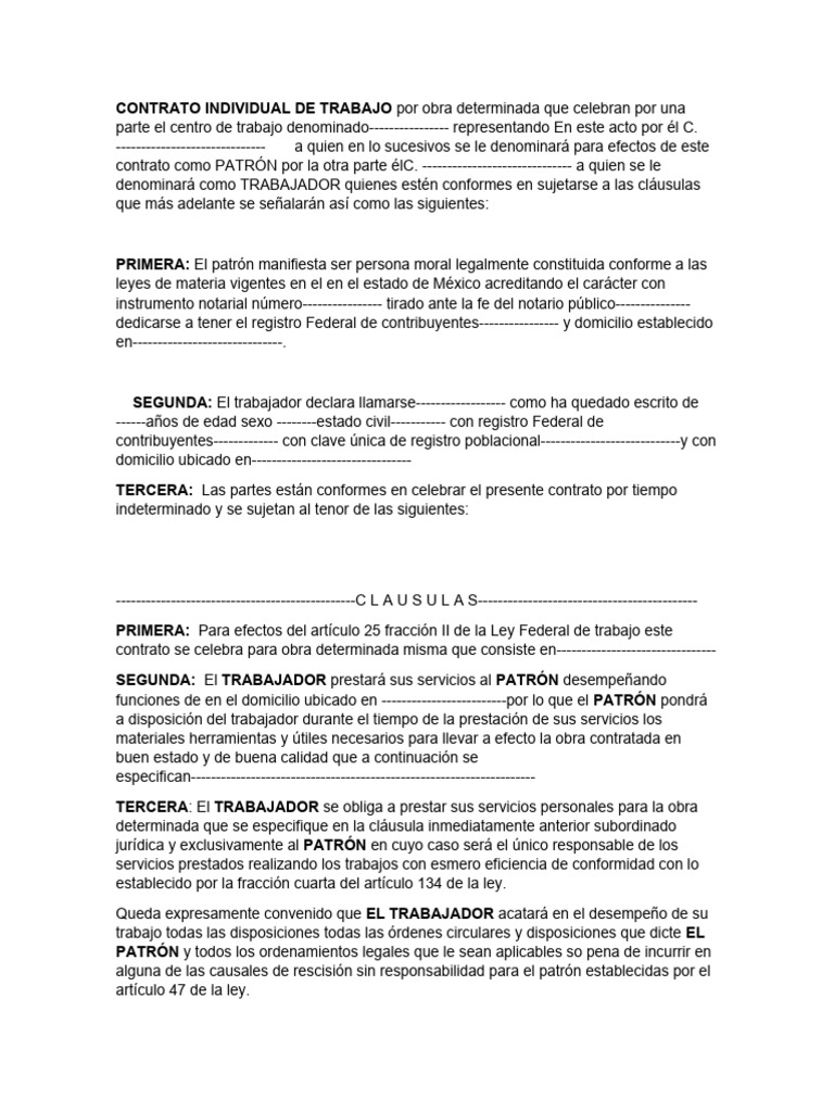 Contrato de Trabajo por Obra Determinada | PDF | Salario | Justicia