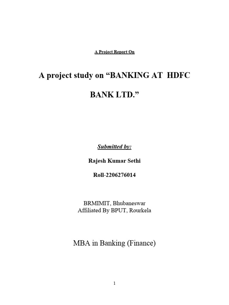 Mba Project Report On HDFC Bank | PDF | Banks | Money