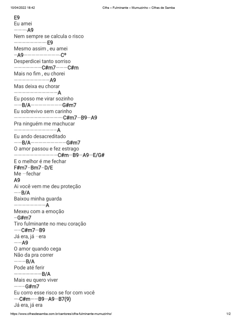 03-Cifra - Fulminante - Mumuzinho - Cifras de Samba | PDF