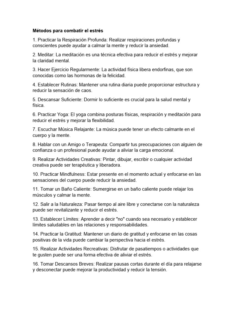 Métodos Efectivos para Combatir el Estrés | PDF | Estrés (biología ...