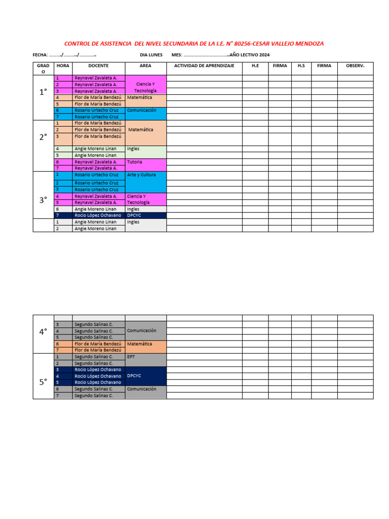 Control Asistencia Secundaria I.E. 80256 y 80793 | PDF | Science