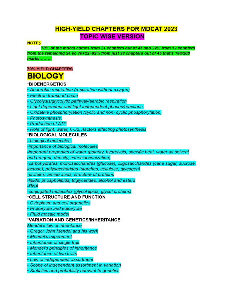 High Yield Chapters Topic Wise-2023-1 | PDF | Chemical Bond | Waves