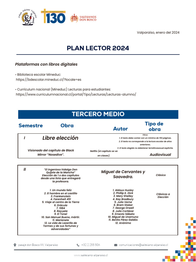 Plan Lector Tercero Medio 2024 | PDF