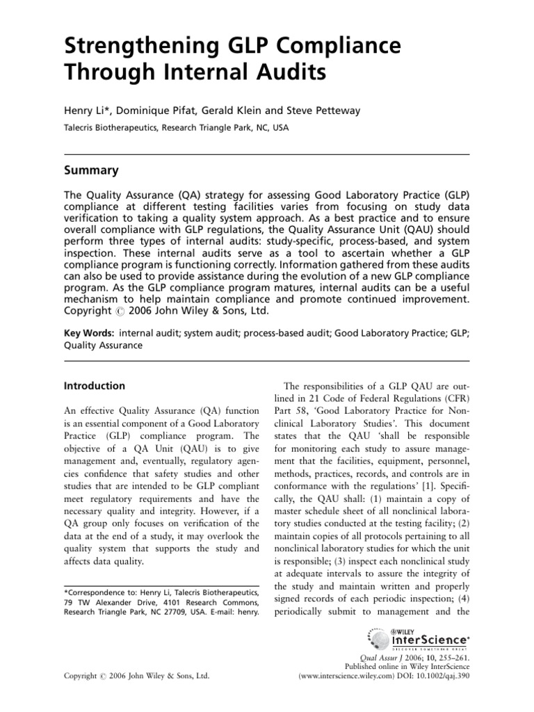 Quality Assurance Journal - 2007 - Li - Strengthening GLP Compliance ...