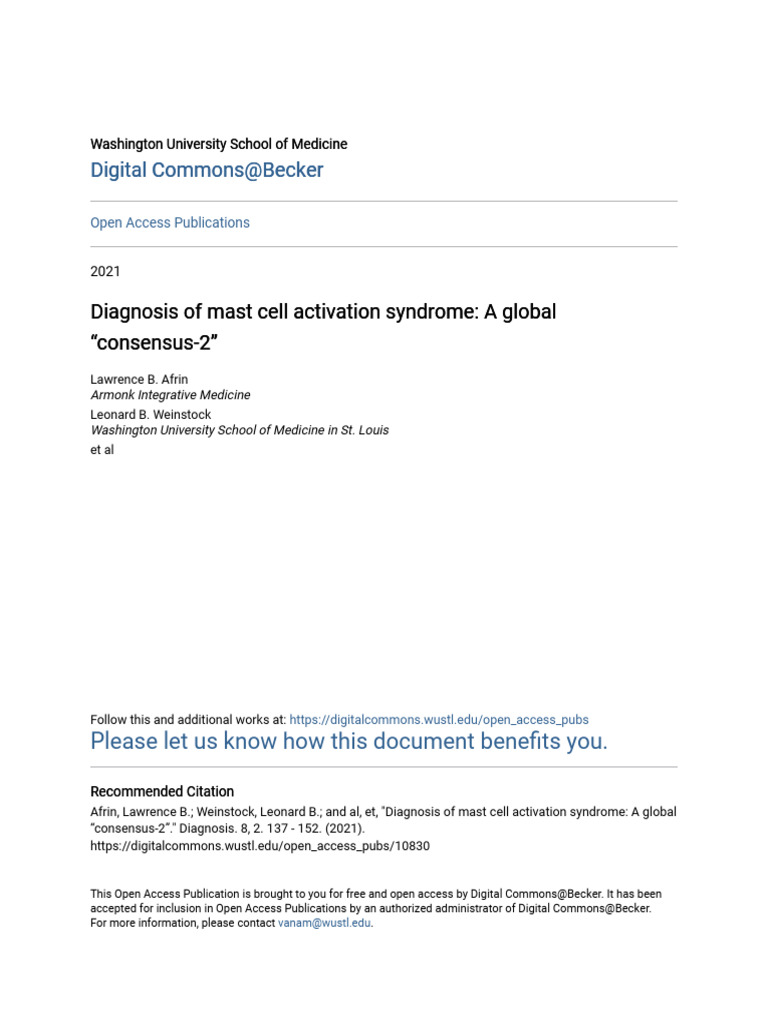 Diagnosis of Mast Cell Activation Syndrome - A Global - Consensus-2 | PDF | Medical Diagnosis ...