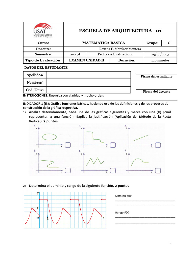 Examen de Segunda Unidad - Arquitectura - C1 | PDF | Función (Matemáticas) | Matemáticas