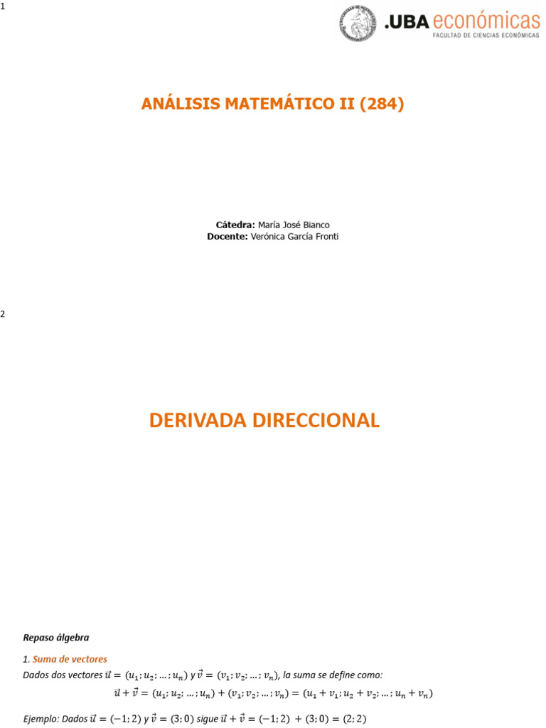 Derivada Direccional | PDF | Degradado | Espacio vectorial