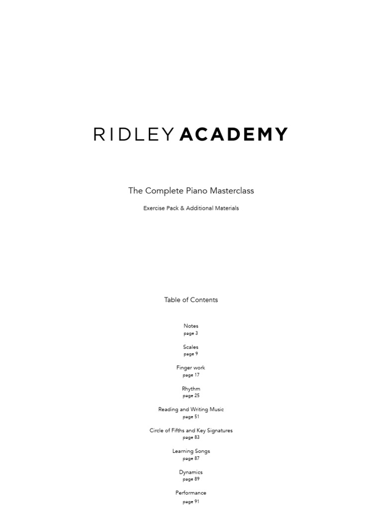 Ridley Academy Piano Masterclass Guide | PDF | Scale (Music) | Finger