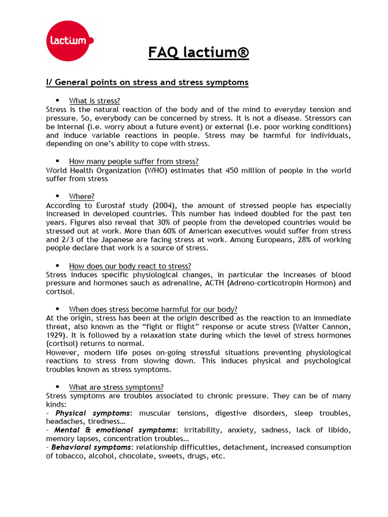 Lactium Faq | PDF | Stress (Biology) | Dose (Biochemistry)
