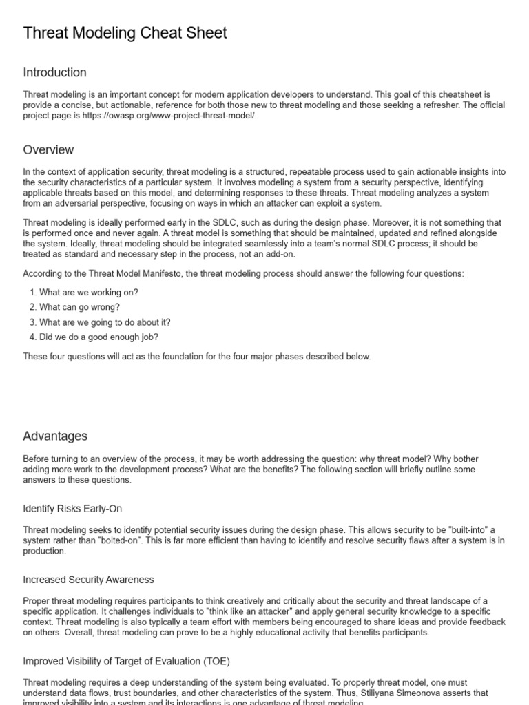 Threat Modeling Cheat Sheet | PDF | Computing | Information Technology