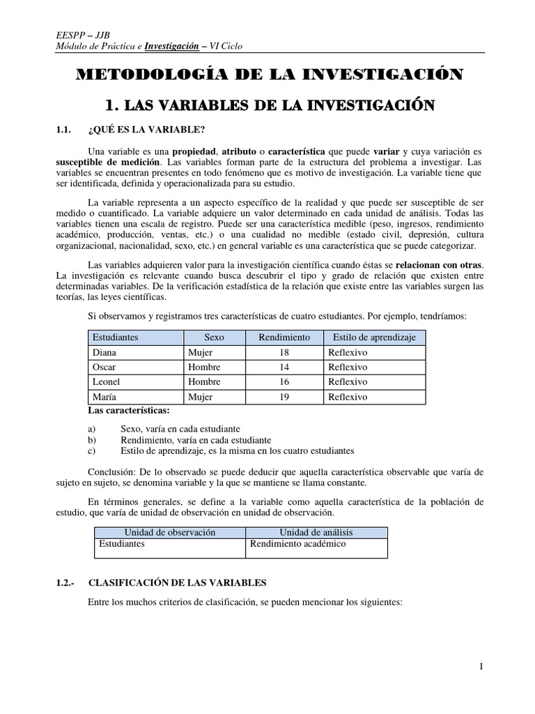 Metodología de La Investigacion - Las Variables | PDF | Comprensión ...