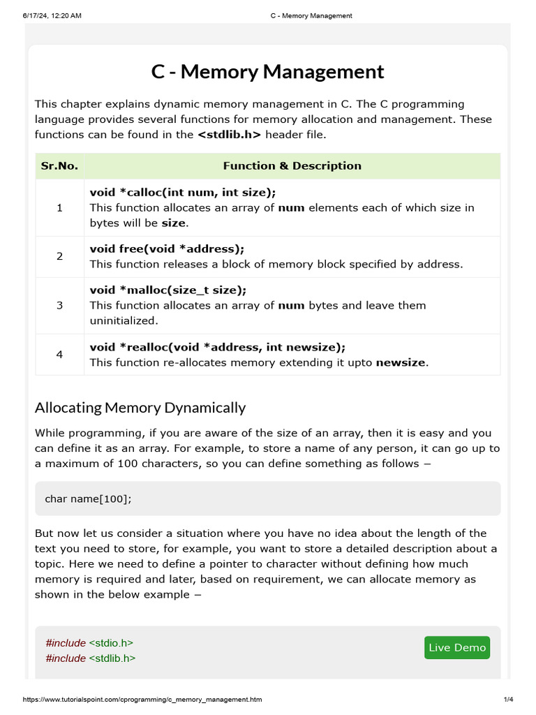 C Memory Management Pdf Software Development Software 3120