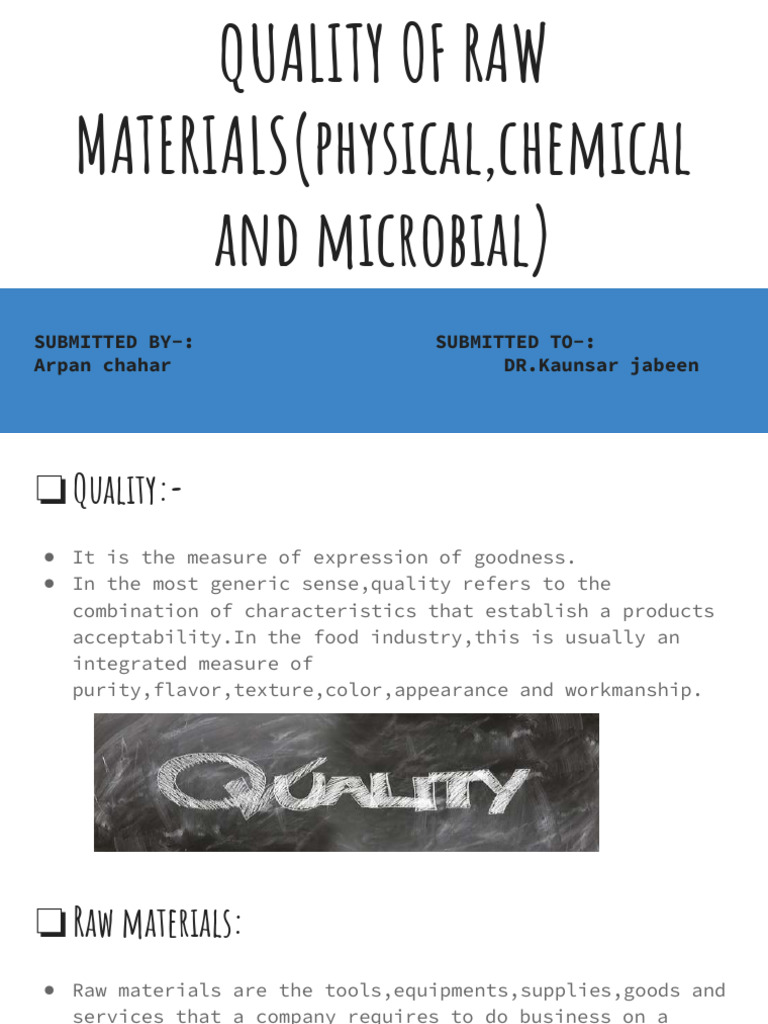 Quality of Raw Materials-Physical, Chemical and Microbial | PDF | Foods ...