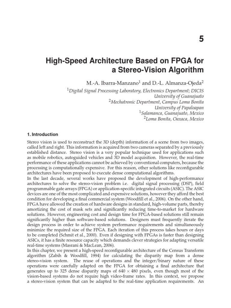 Intech High Speed Architecure Based On Fpga For A Stereo Vision Algorithm Pdf Field
