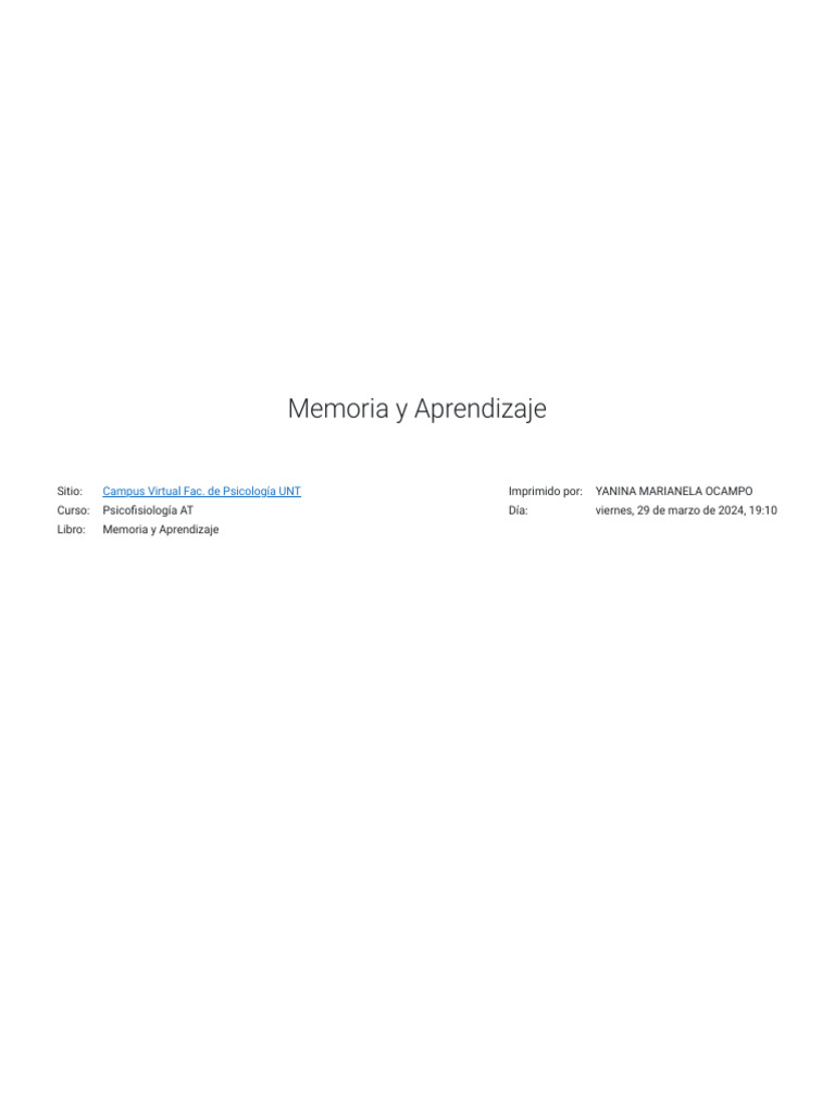 Memoria Y Aprendizaje Pdf Memoria Aprendizaje