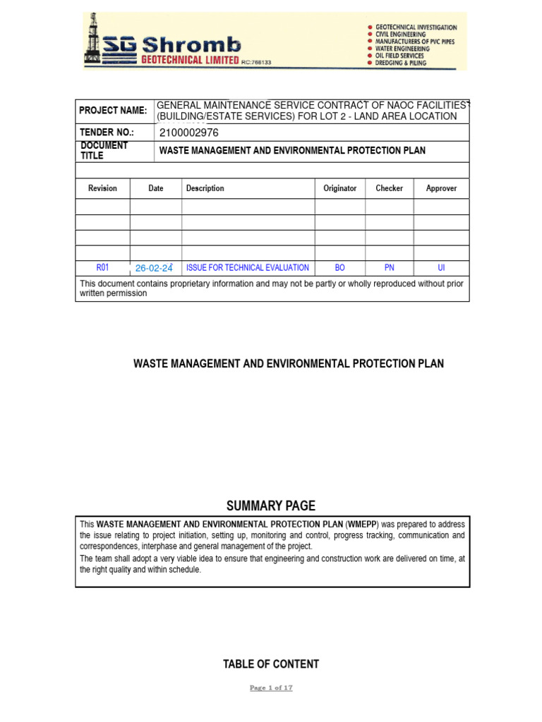 Enviromental Protection Plan | PDF | Waste | Waste Management