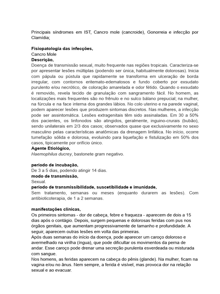 Cancro Mole: Sintomas e Tratamento | PDF | Infecção sexualmente ...