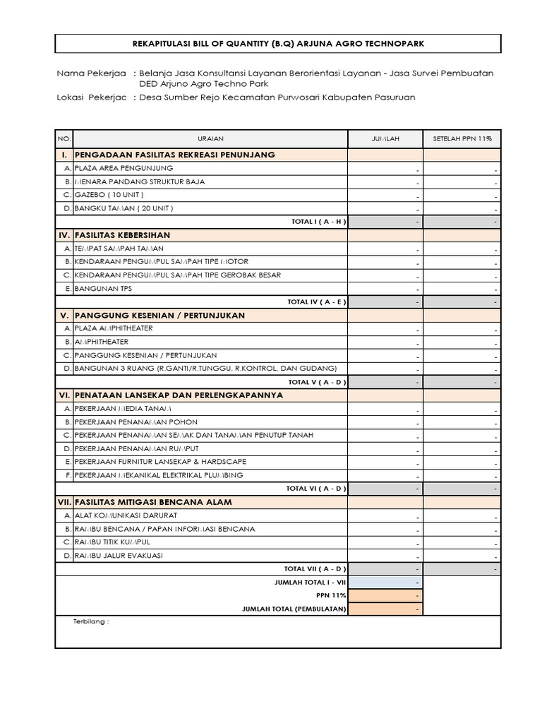 Bill of Quantity B.Q Aatp 2024 | PDF