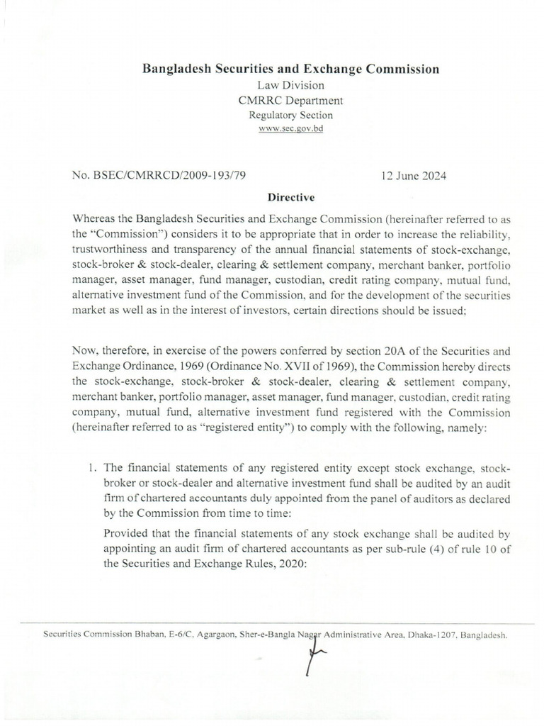 BSEC Directive On Auditor Appointment | PDF