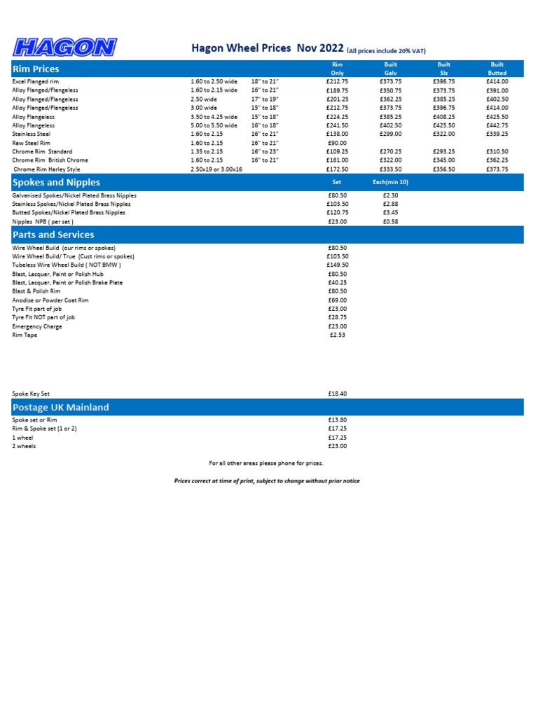 Nov 2022 Hagon Wheel Prices New Logo | PDF | Rotating Machines ...