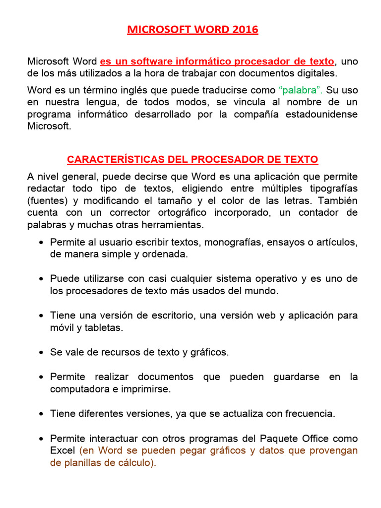 MICROSOFT WORD 2016 | Descargar gratis PDF | Microsoft Word | Software ...