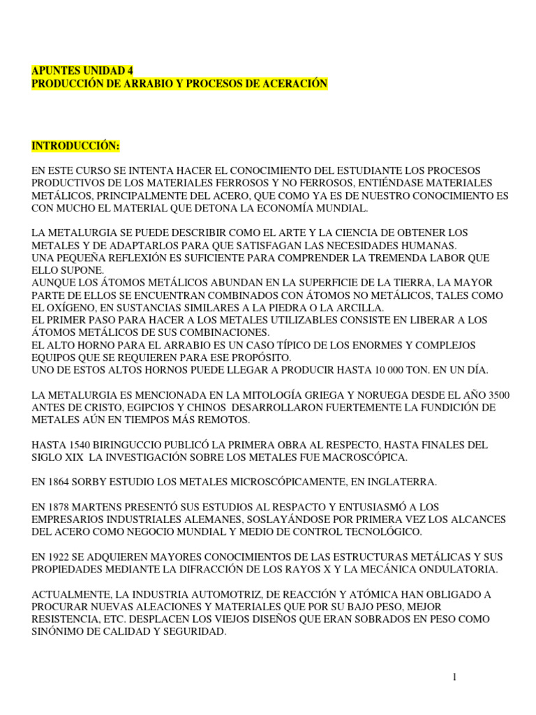 Producción de Arrabio y Metalurgia | PDF | Metalurgia | Arrabio